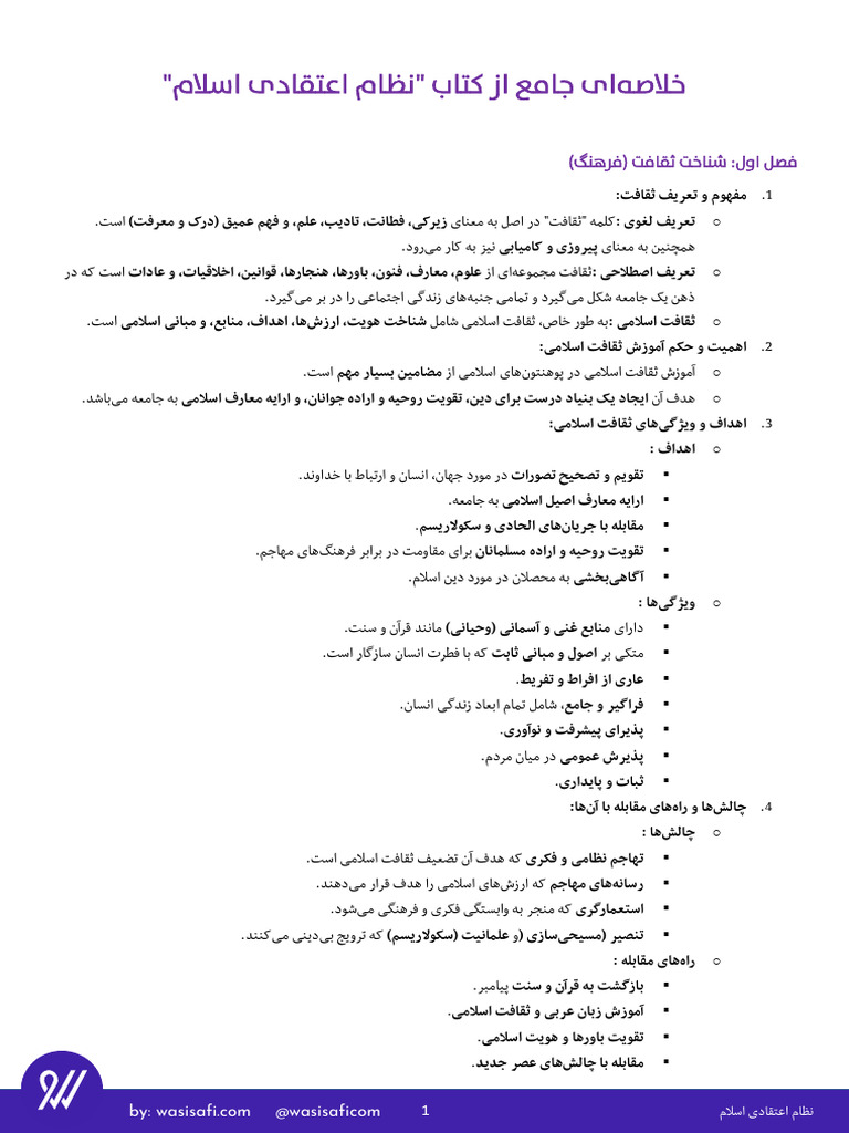 Saqafat Islamic Summary Dari | PDF