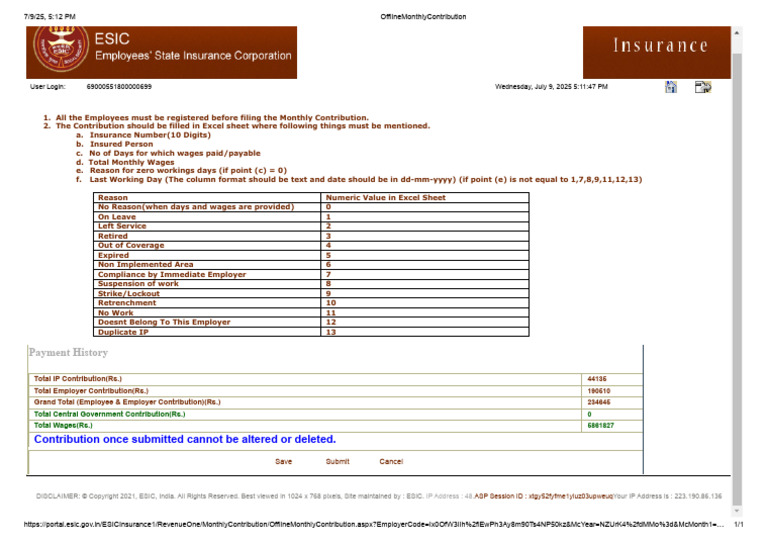 ESIC Offline Monthly Contribution Guide | PDF