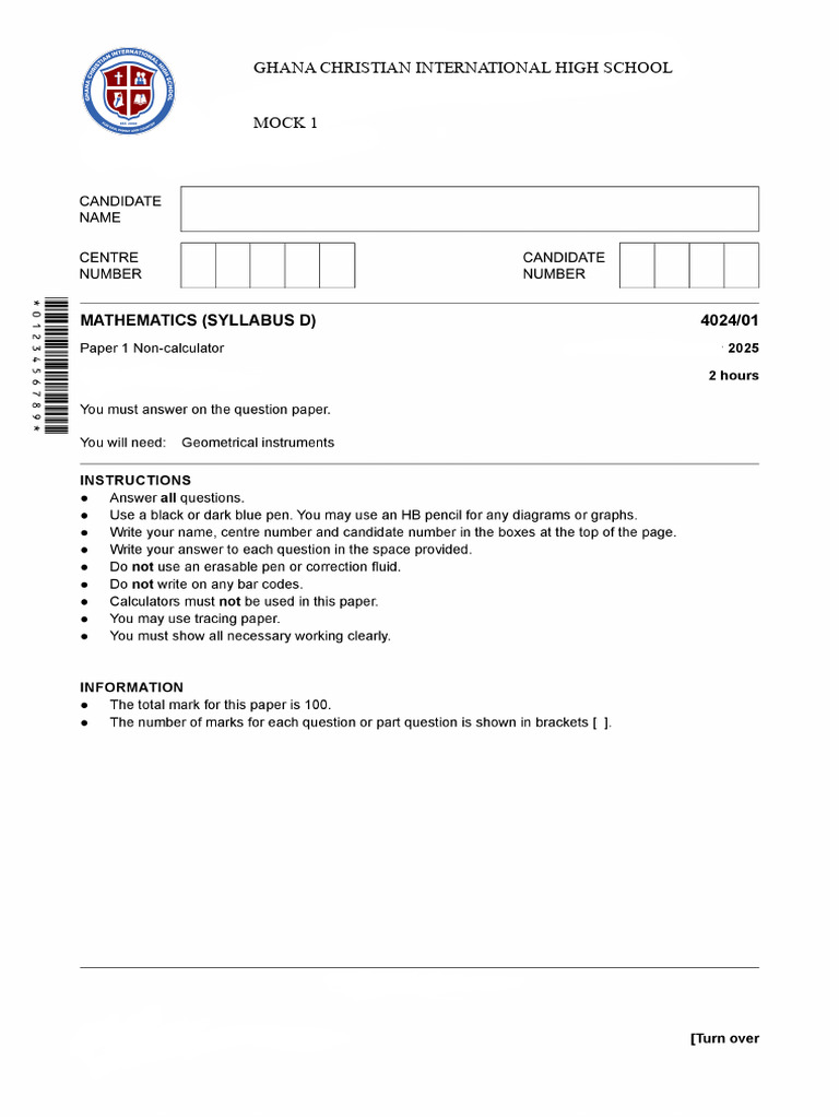 Mock 1 Math D Paper 1 | PDF