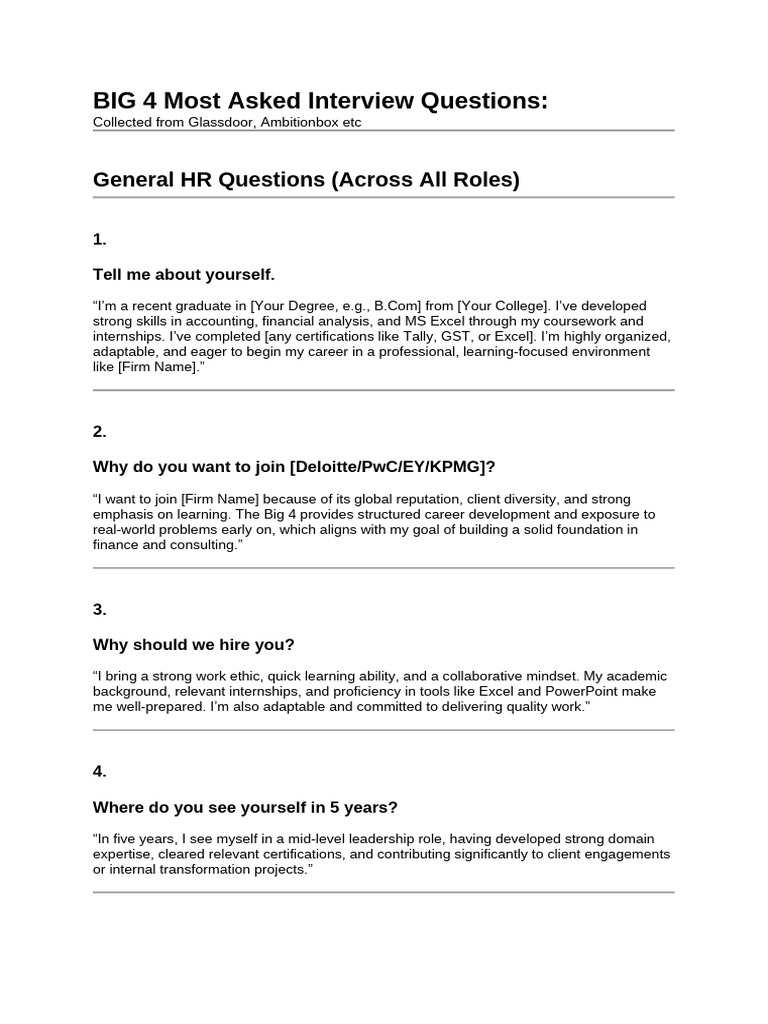 Big 4 Interview Questions Guide | PDF | Audit | Enterprise Resource ...