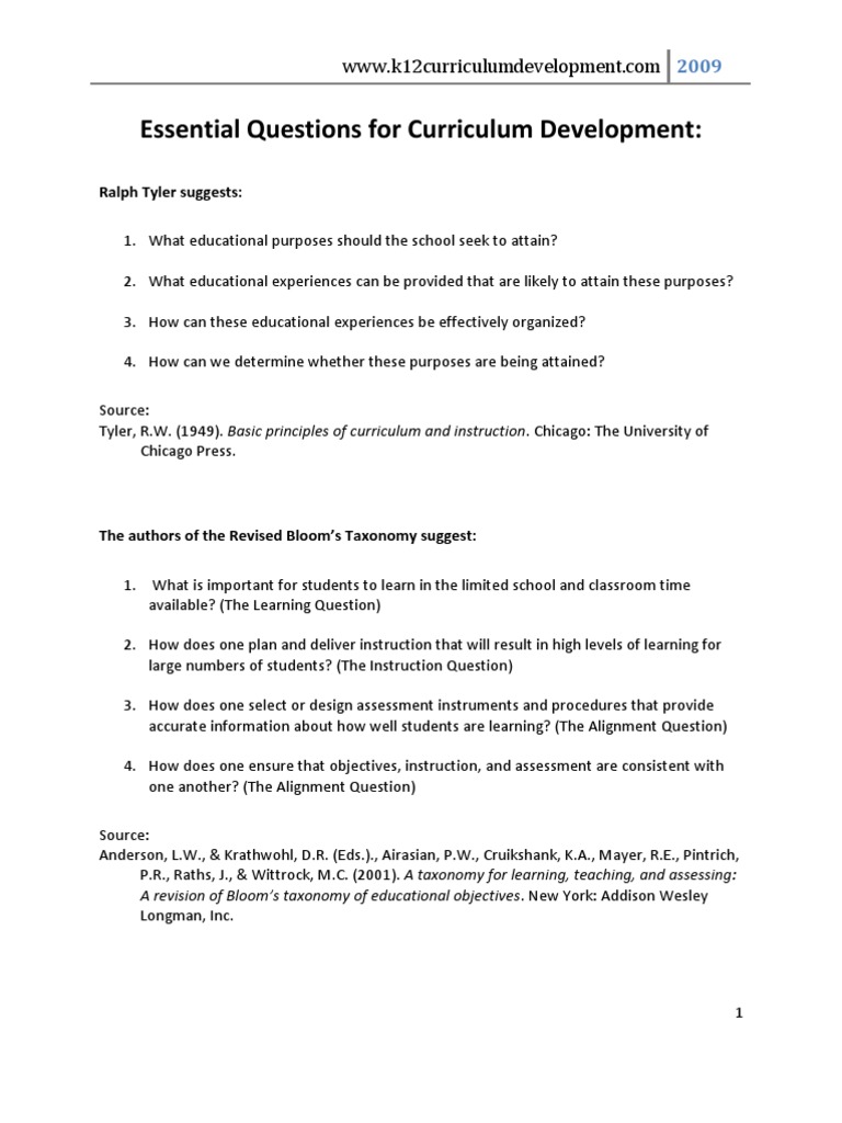 Essential Questions for Curriculum Development | Curriculum ...