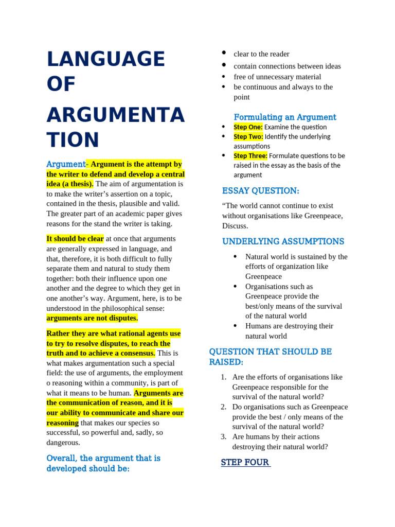 Language of Argumentation Explained | PDF | Typography | Memorandum