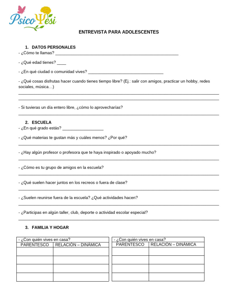 Entrevista para Adolescentes: Guía Completa | PDF | Escuelas