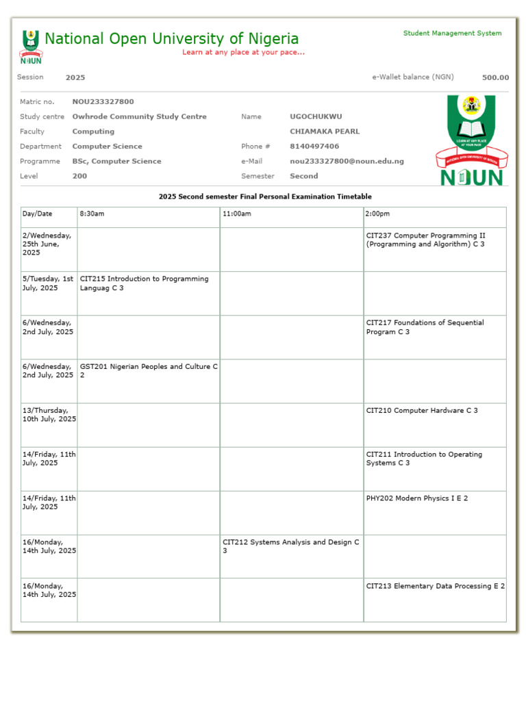 Pearl Exam TimeTable | PDF | Academic Term | Computing
