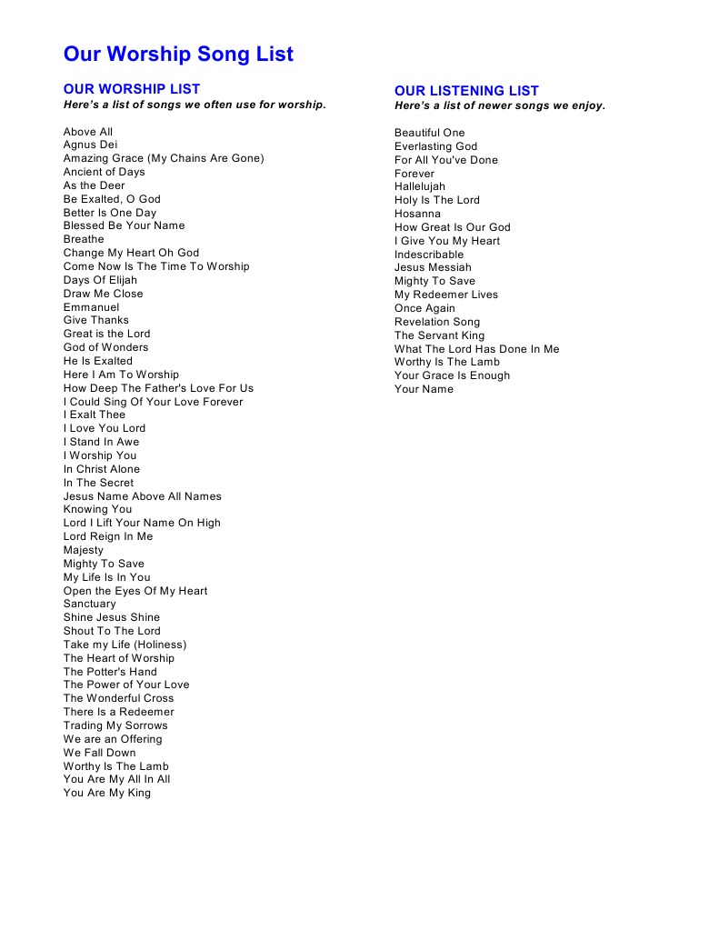 Worship Songs for Church Services | PDF