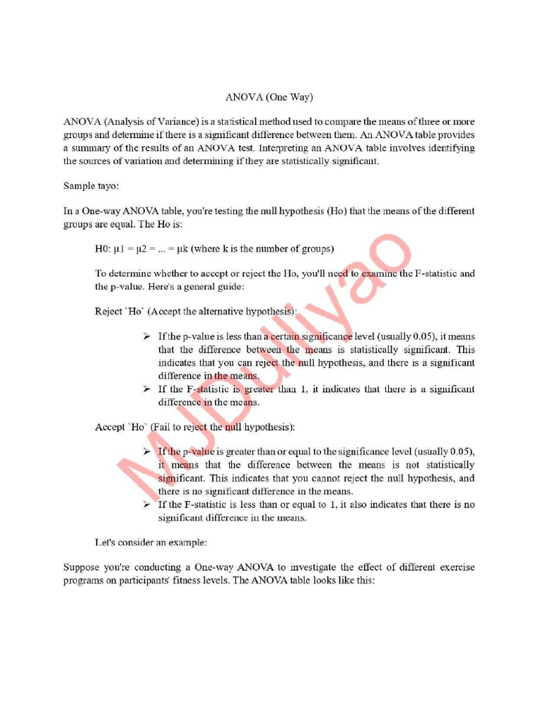 How To Interpret ANOVA Table - Handout | PDF