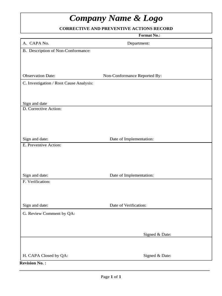 CAPA Format | PDF