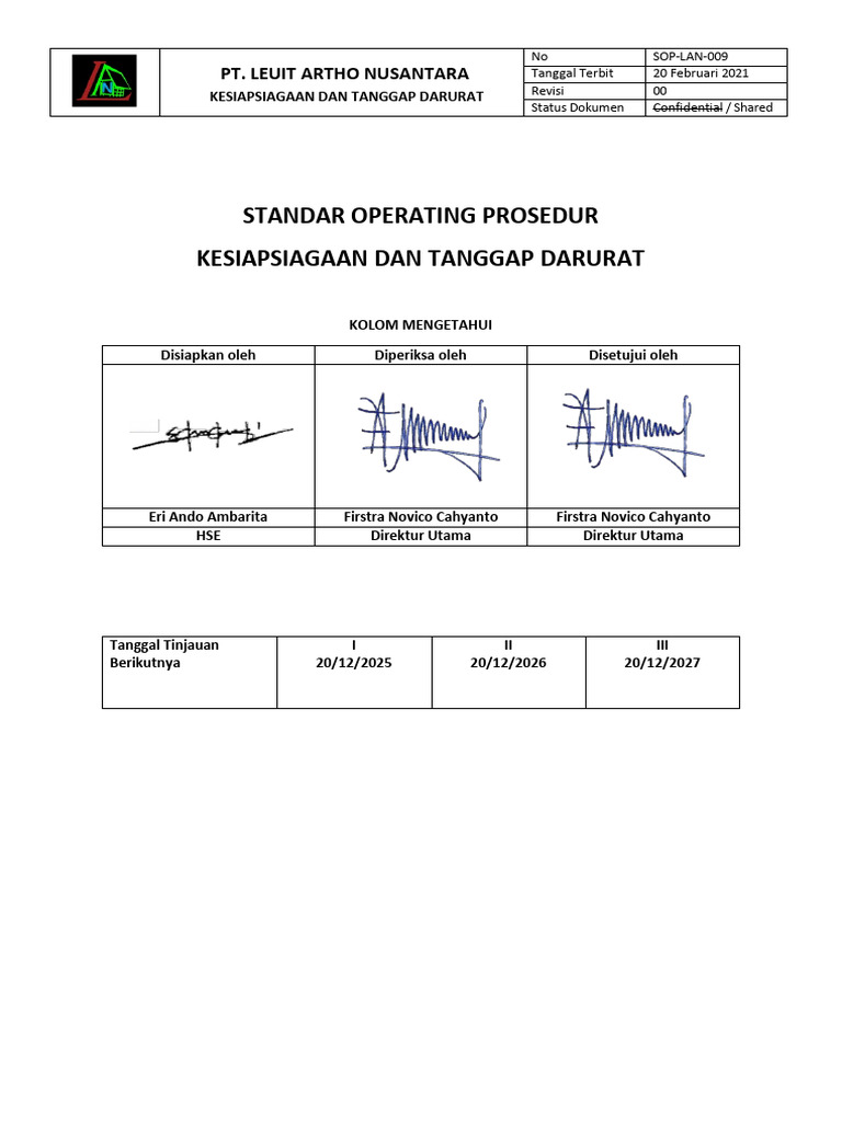 Prosedur Tanggap Darurat PT Leuit Artho | PDF