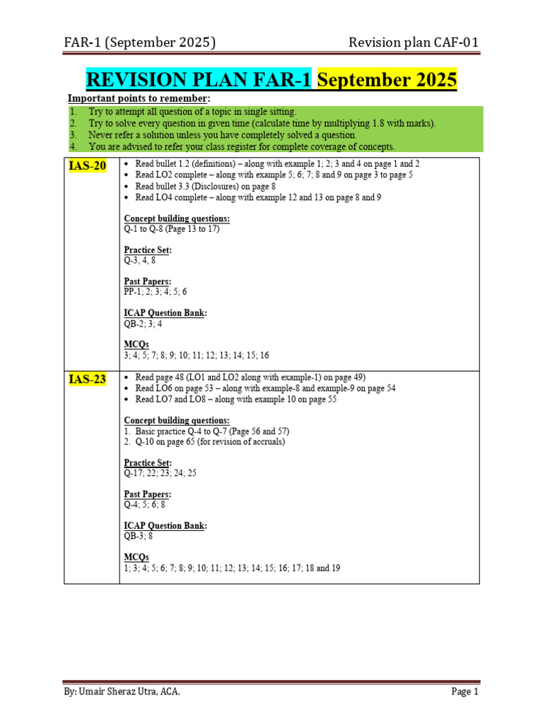 FAR-1 Revision Plan for CAF-01 | PDF | Investing | Money