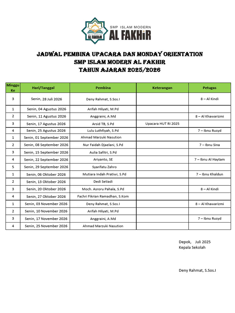 Jadwal Pembina Upacara 2025 | PDF