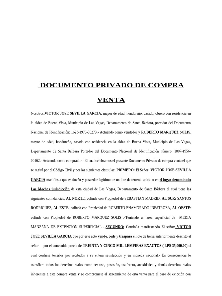 DOCUMENTO DE COMPRA VENTA DE VICTOR SEVILLA Y ROBERTO MARQUEZ | PDF