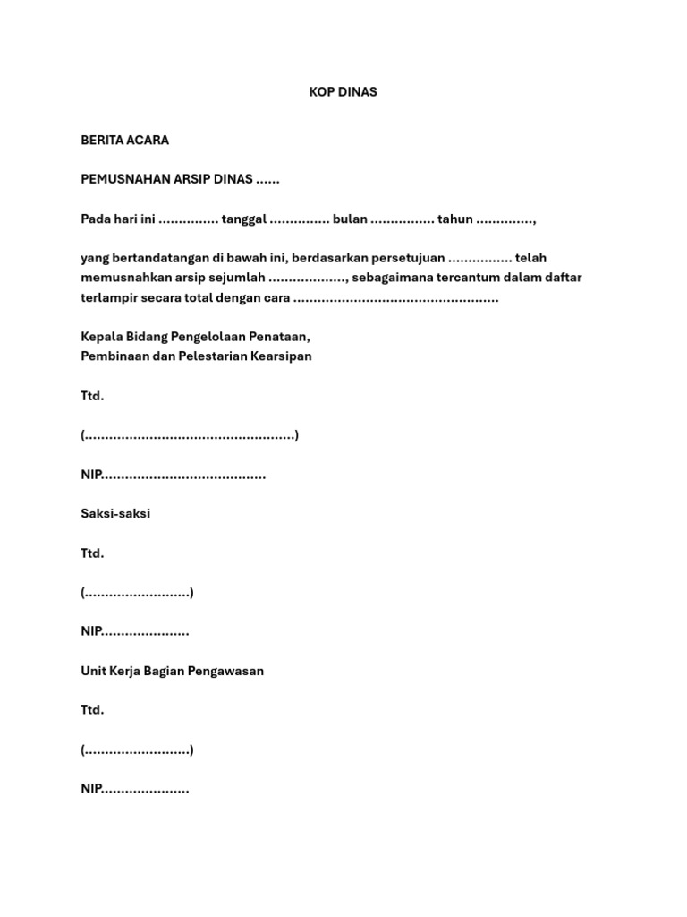 Berita Acara Pemusnahan Arsip | PDF