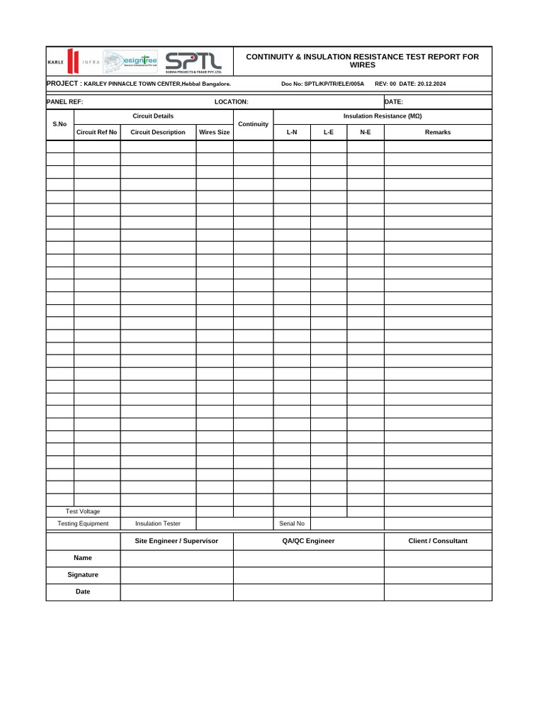 Insulation Resistance Test Report for Wires | PDF