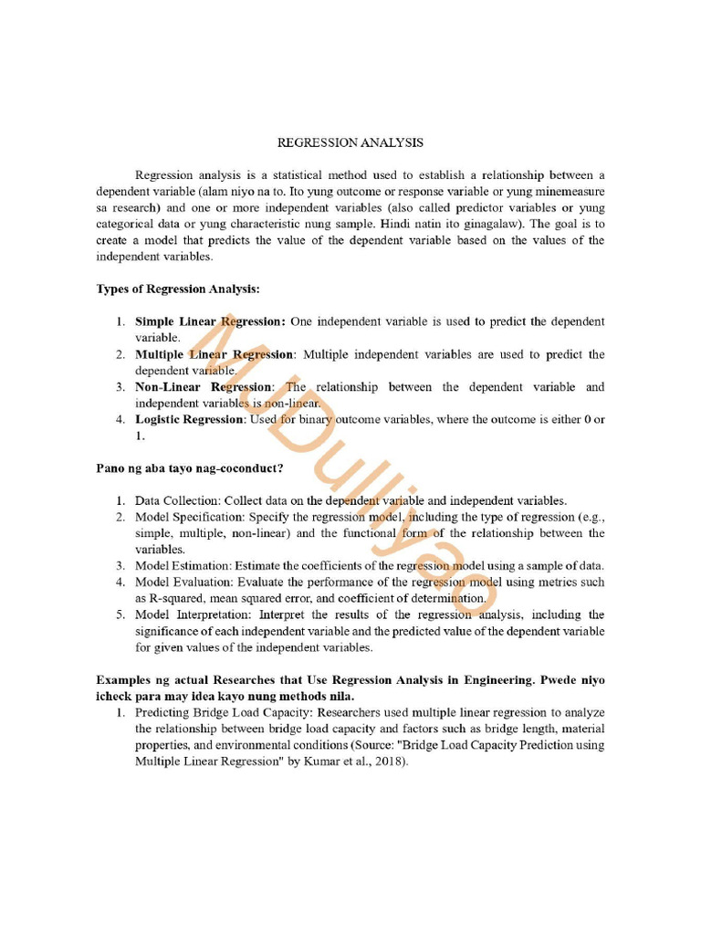 Regression Analysis Introduction - Handout | PDF