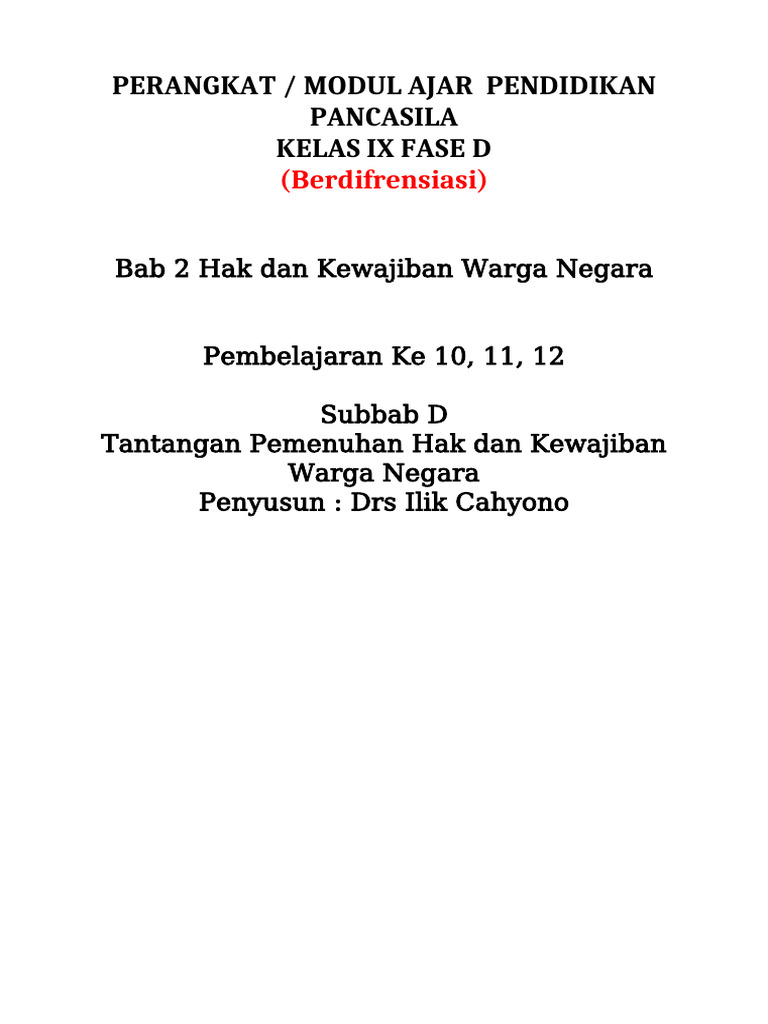 Modul Ajar Bab 2 Subb D Pembelajaran Ke 10, 11, 12 | PDF