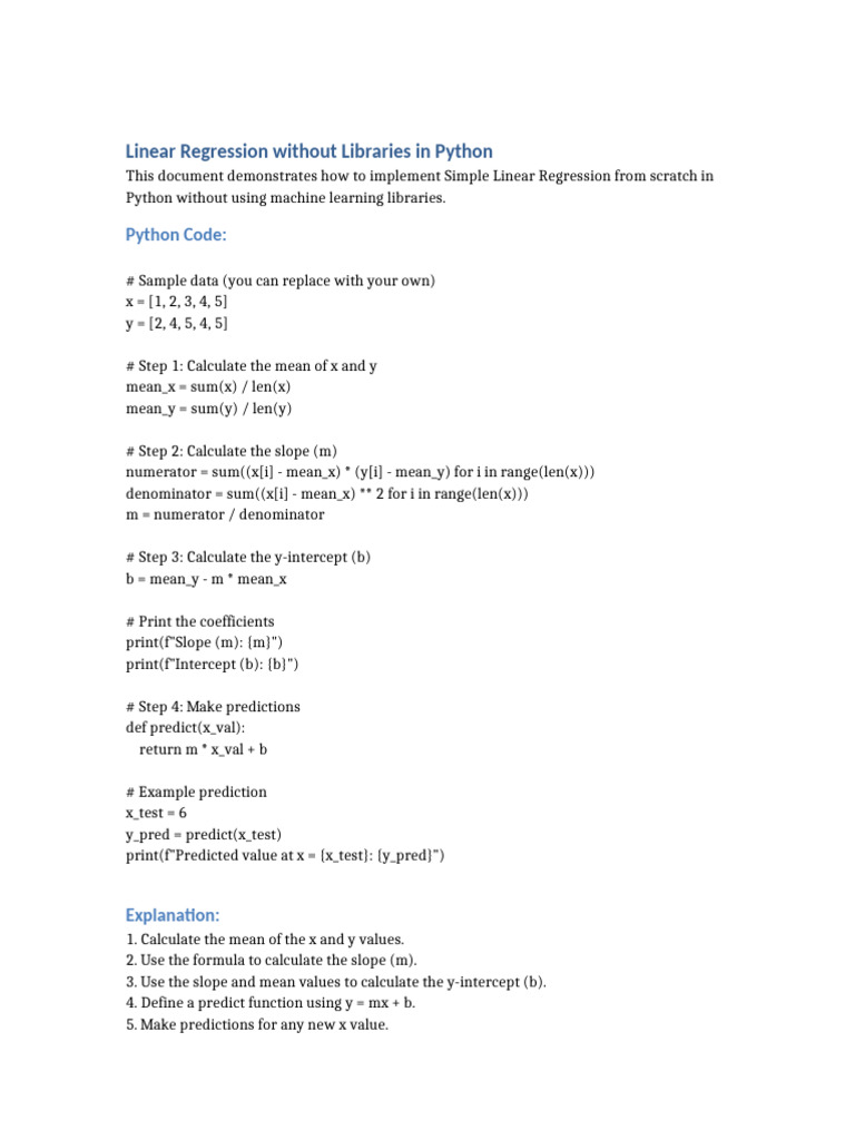 Linear Regression No Library | PDF