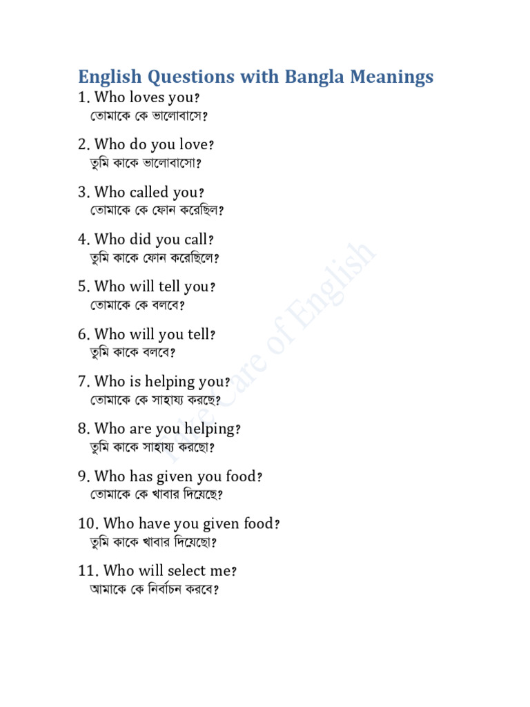 100 Sentences With WH Questions | PDF