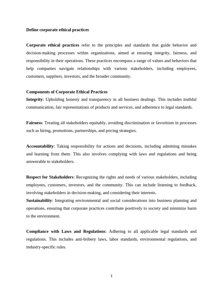 Defining Corporate Ethical Practices | PDF | Corporate Social ...