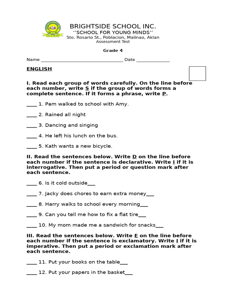 Assessment for Grade 4 | PDF | Semantics | Morphology