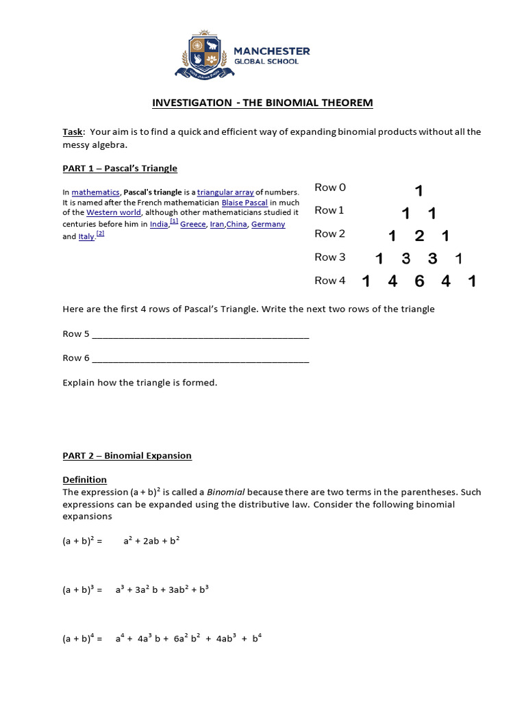 INVESTIGATION - Binomial Theorem Parents | PDF