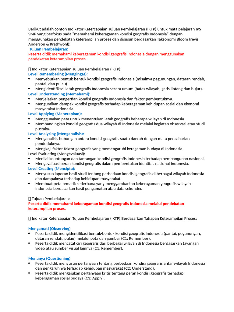 Contoh IKTP untuk Pembelajaran IPS SMP | PDF