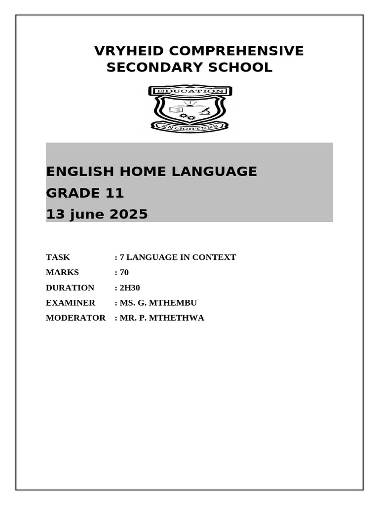 2025 Cover Page Grade 11 Essay Task | PDF