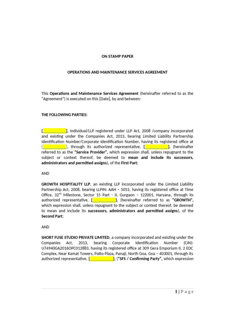 Draft Operations & Maintenance Services Agreement (30.10.24) | PDF ...