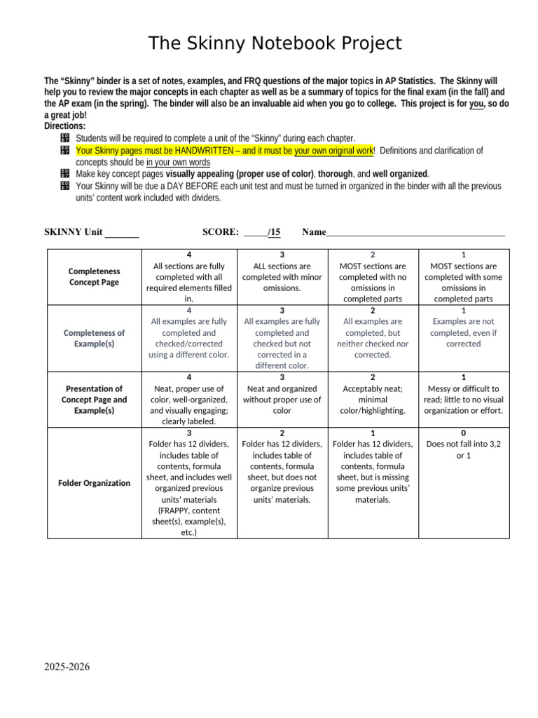 AP Statistics Skinny Notebook Guide | PDF