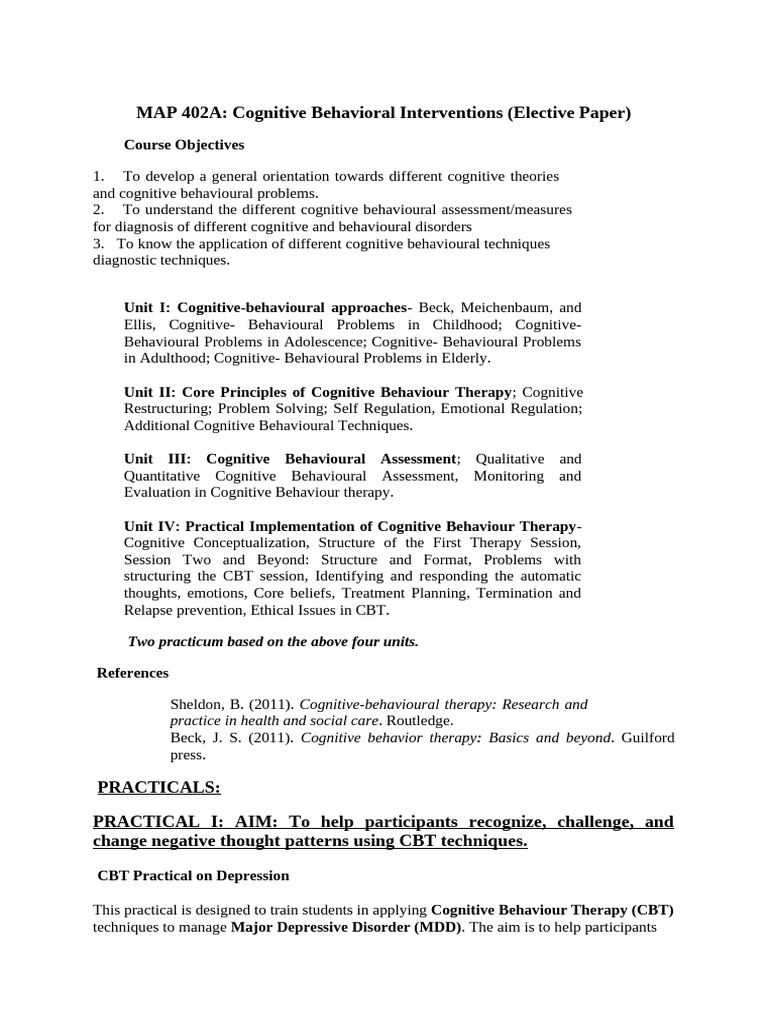 Cognitive Behavioural Interventions | PDF | Cognitive Behavioral ...