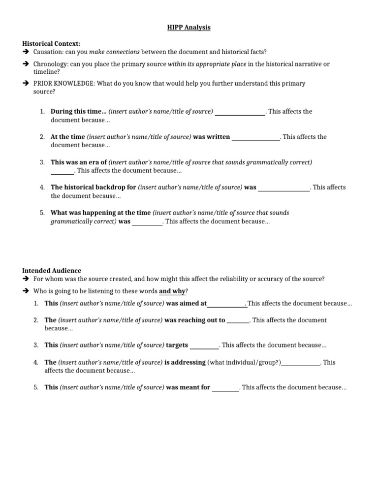 HIPP Analysis Historical Context:: Grammatically Correct) Was | PDF ...