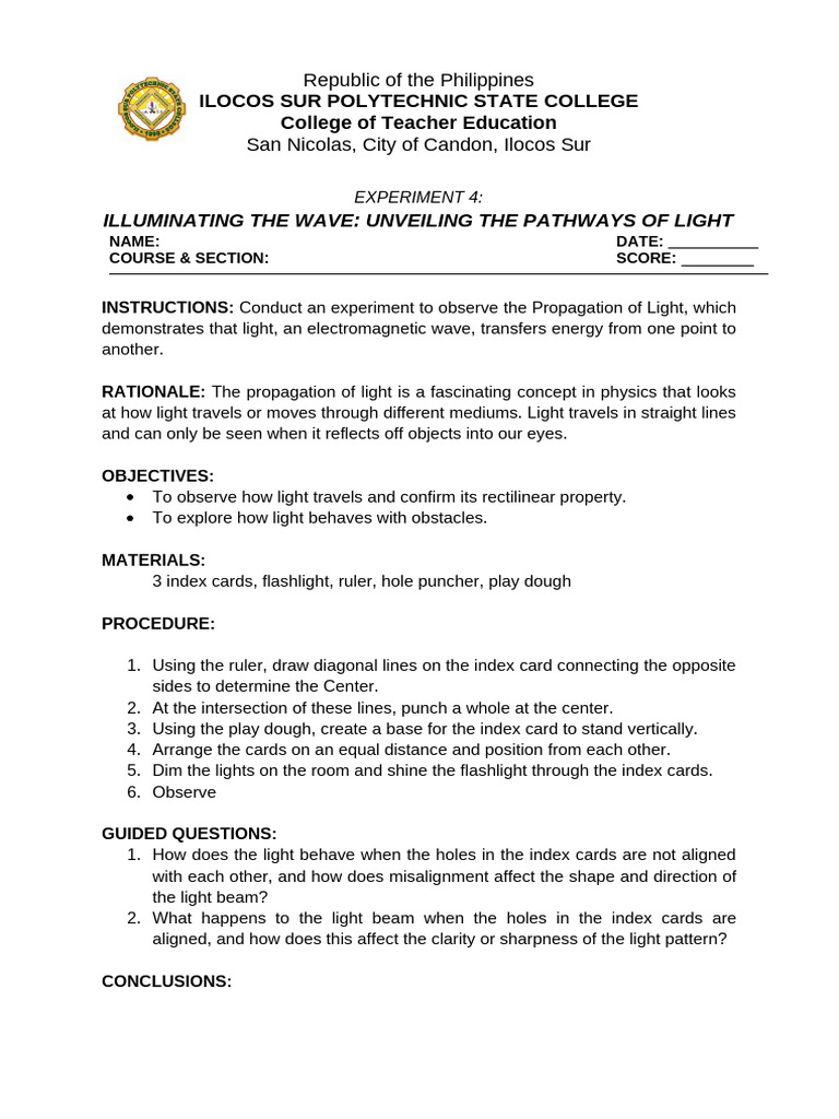 Experiment on Light Propagation Principles | PDF