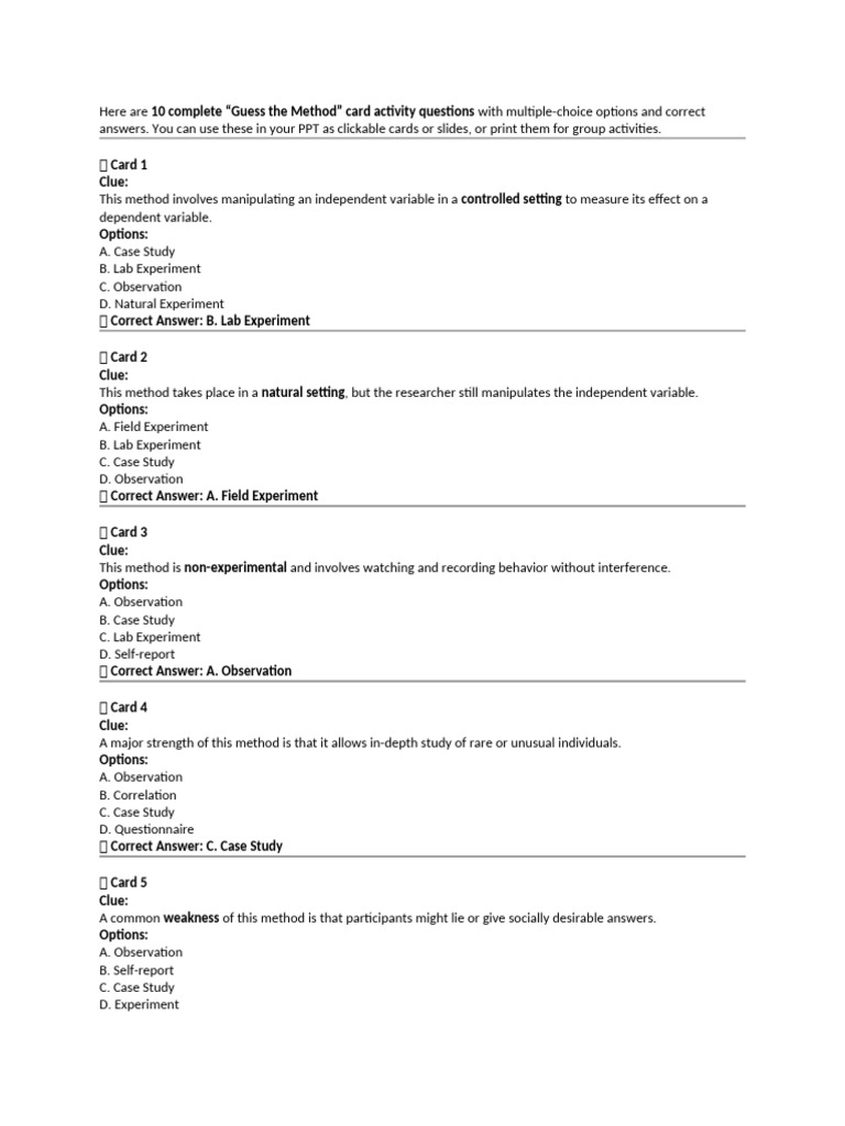 Research Methods Initial Assessment MCQs | PDF | Experiment | Validity ...