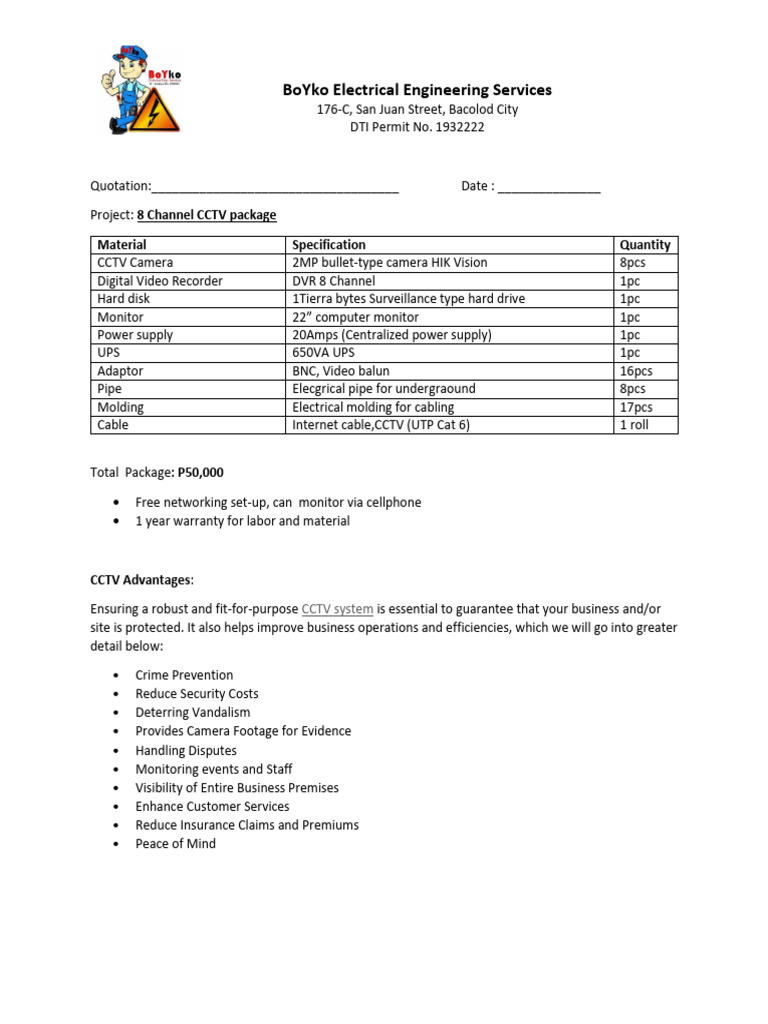 CCTV Installation Quotation Package | PDF