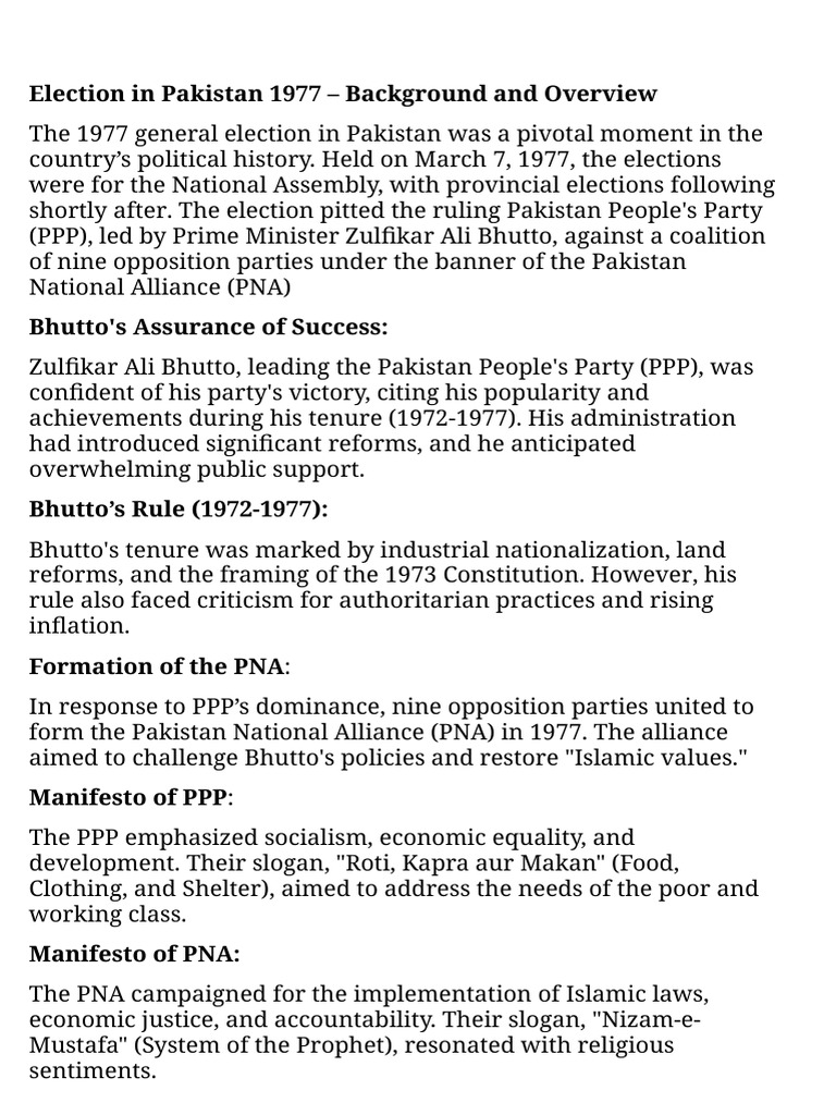 1977 Pakistan General Election Overview | PDF