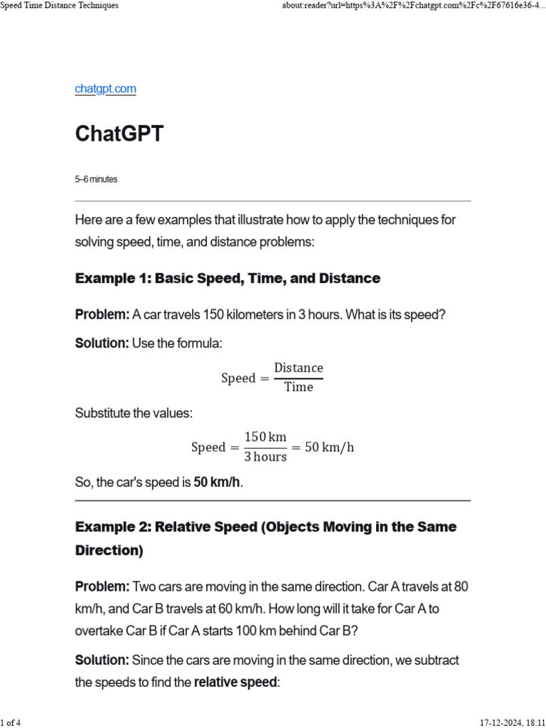 Speed Time Distance Techniques | PDF | Speed | Temporal Rates