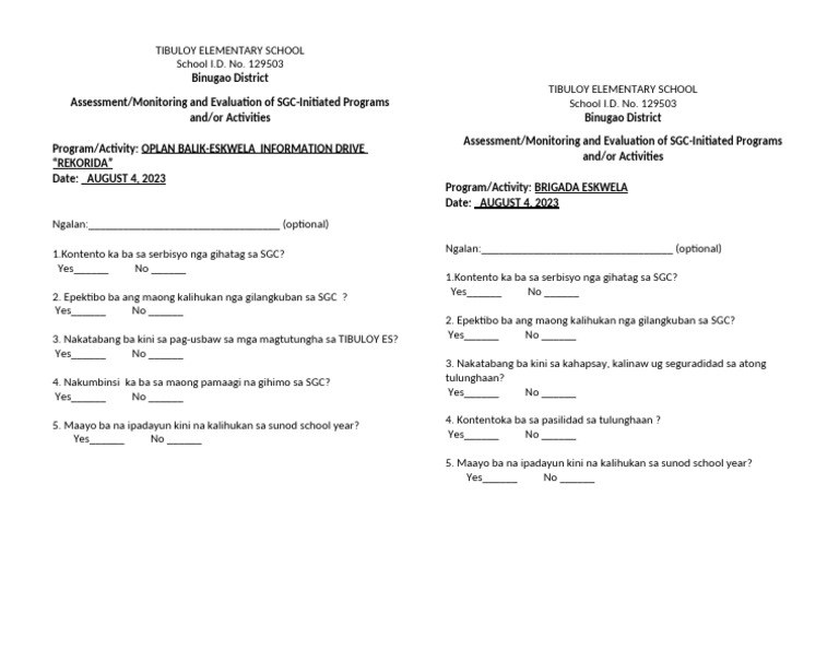 SGC Survey Form Resolution1 | PDF