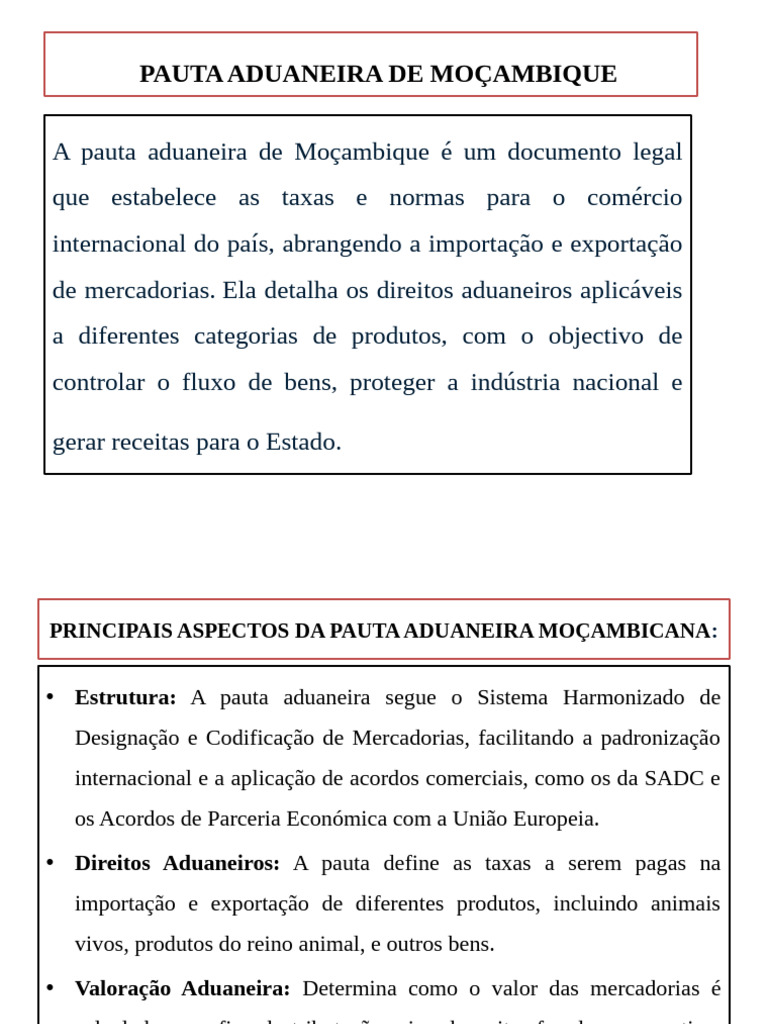 Pauta Aduaneira Mocambicana | PDF | Tarifa | Impostos