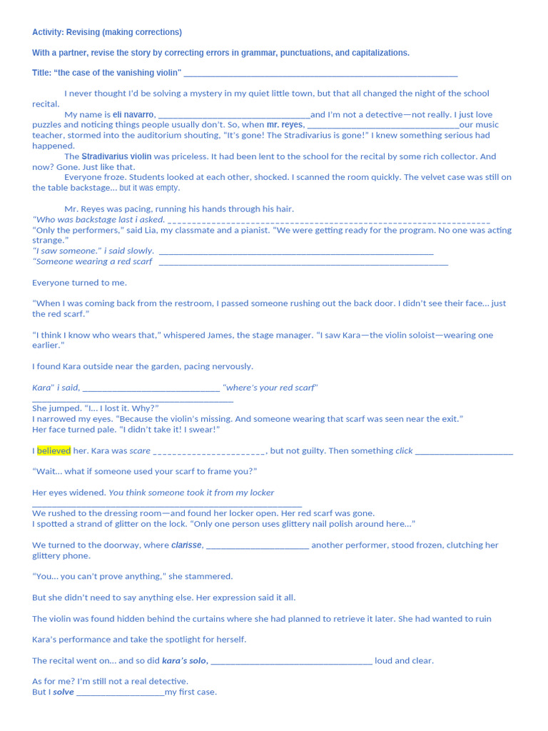 Grade8 Activity Revising Stiry | PDF