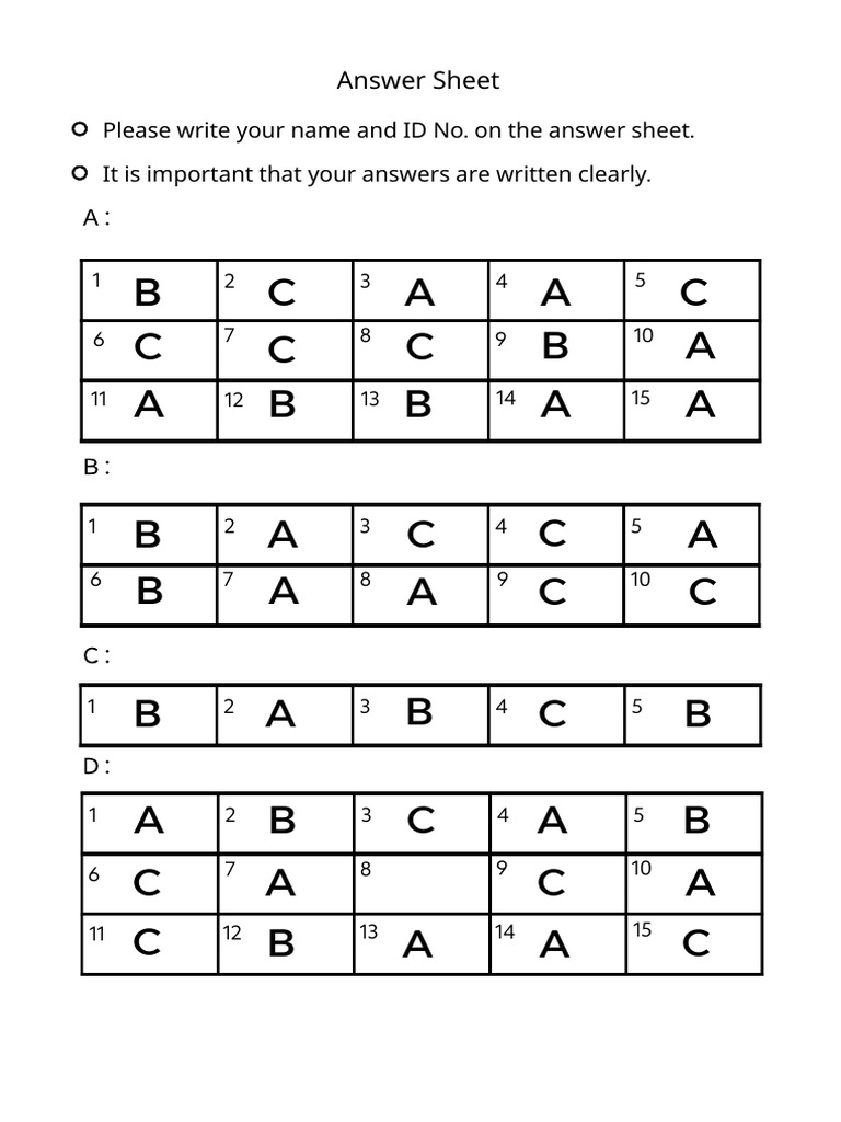 Answer Sheet for Language Test | PDF