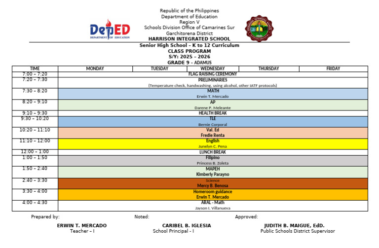 My Schedule 2025 26 Erwin Mercado | PDF | Southeast Asia | Asia