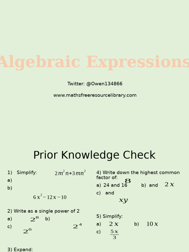 Algebraic Expressions | PDF | Square Root | Factorization