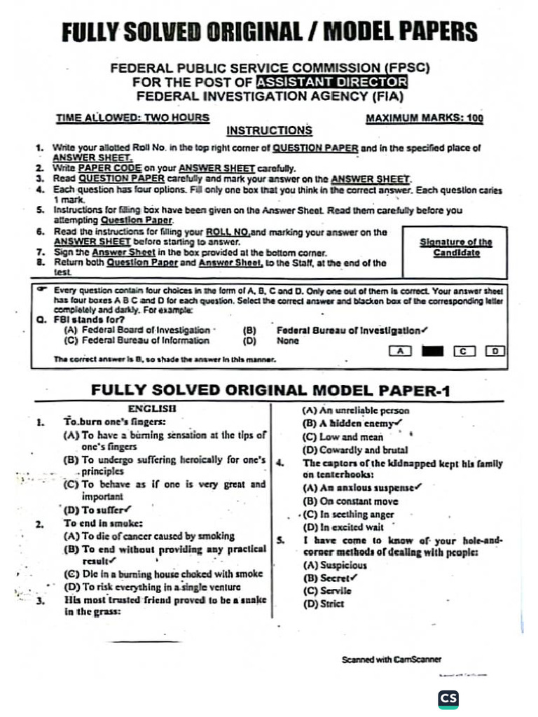 AD FIA Model Paper | PDF