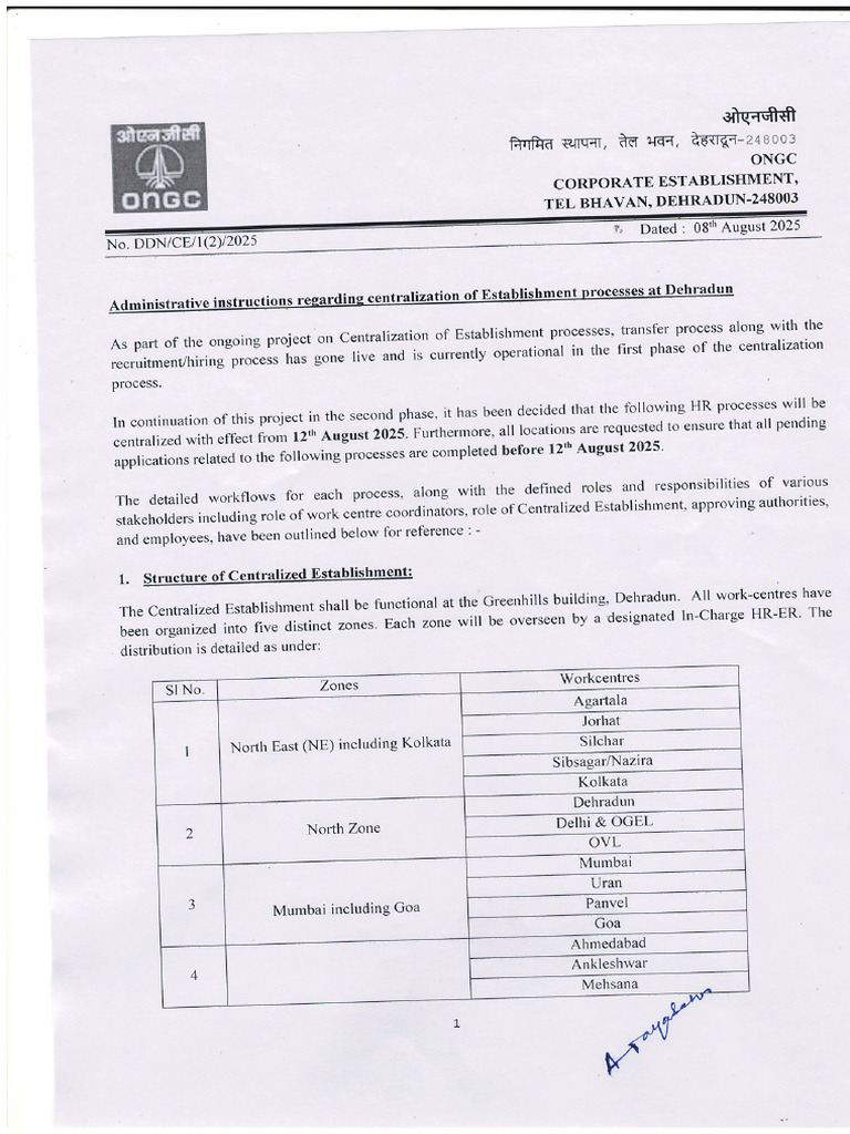 Administrative Instructions Centralized Establishment | PDF