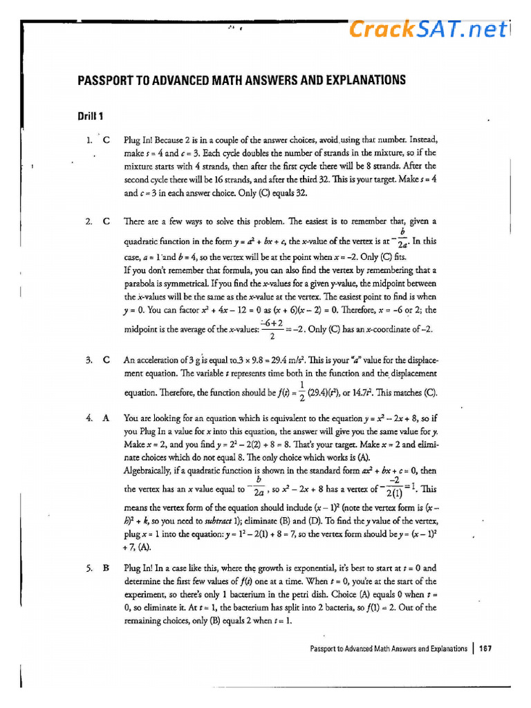 SAT Passport To Advanced Math Practice Test 1 Answer Explanations | PDF