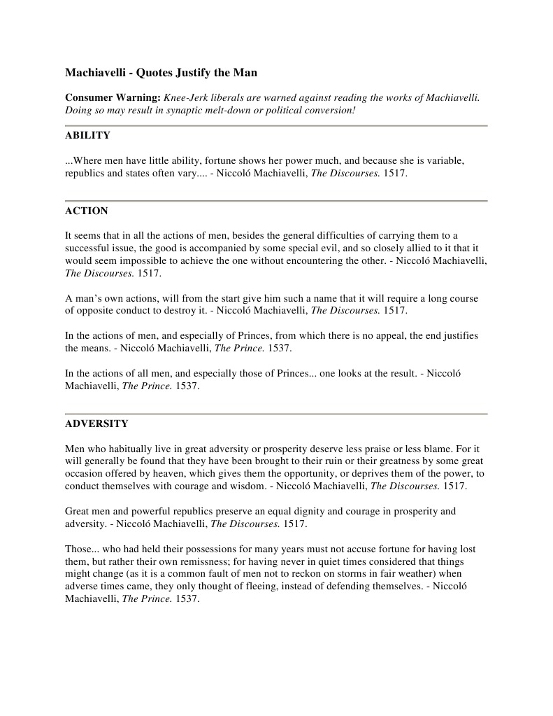 Machiavelli Quotes | PDF | The Prince | Niccolò Machiavelli