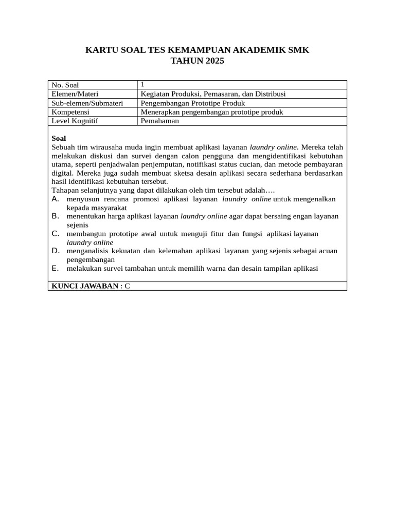 Kartu Soal TKA | PDF