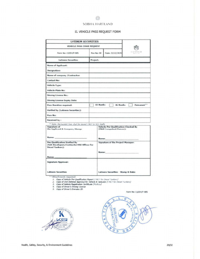 Acknowledgement of Vehicle Pass Request Form | PDF