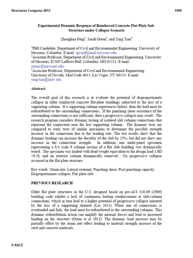 Experimental Dynamic Response of Reinforced Concrete Flat Plate Sub ...
