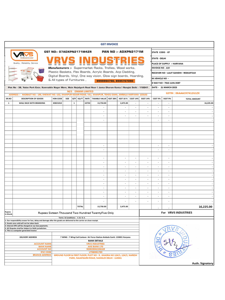Invoice No - 110 Emami 7 Wing Haryana | PDF | Narendra Modi | Public ...