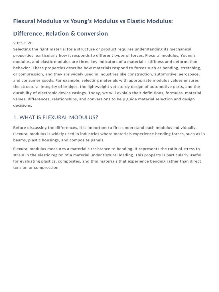 Flexural Modulus Vs Young's Modulus Vs Elastic Modulus - Difference, Relation & Conversion | PDF ...